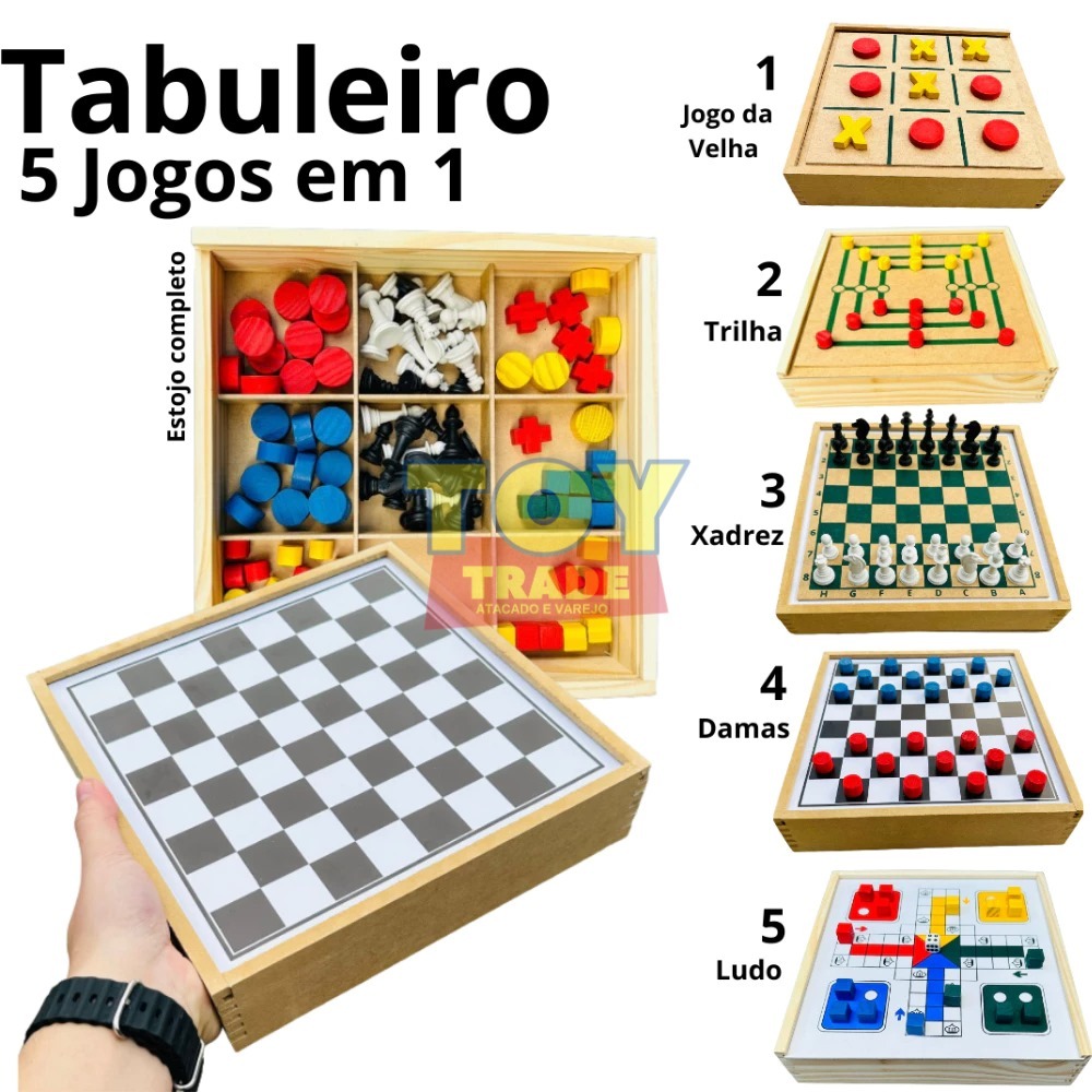 Jogo De Mesa 5 Em 1 Xadrez Dama Trilha Ludo Jogo Da Velha Completo
