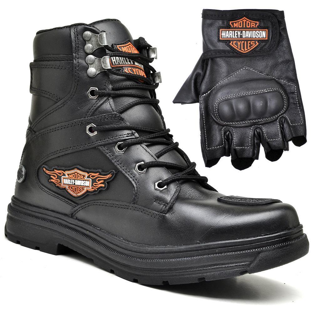 Kit Coturno Motoqueiro Harley + Luva de Couro Proteção | Shopee Brasil