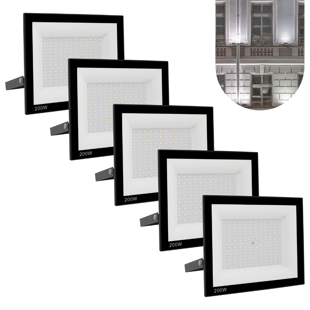 Kit 5 Refletor Ip66 Led Holofote 200w Bivolt Forte Luz Branco Frio | Shopee Brasil