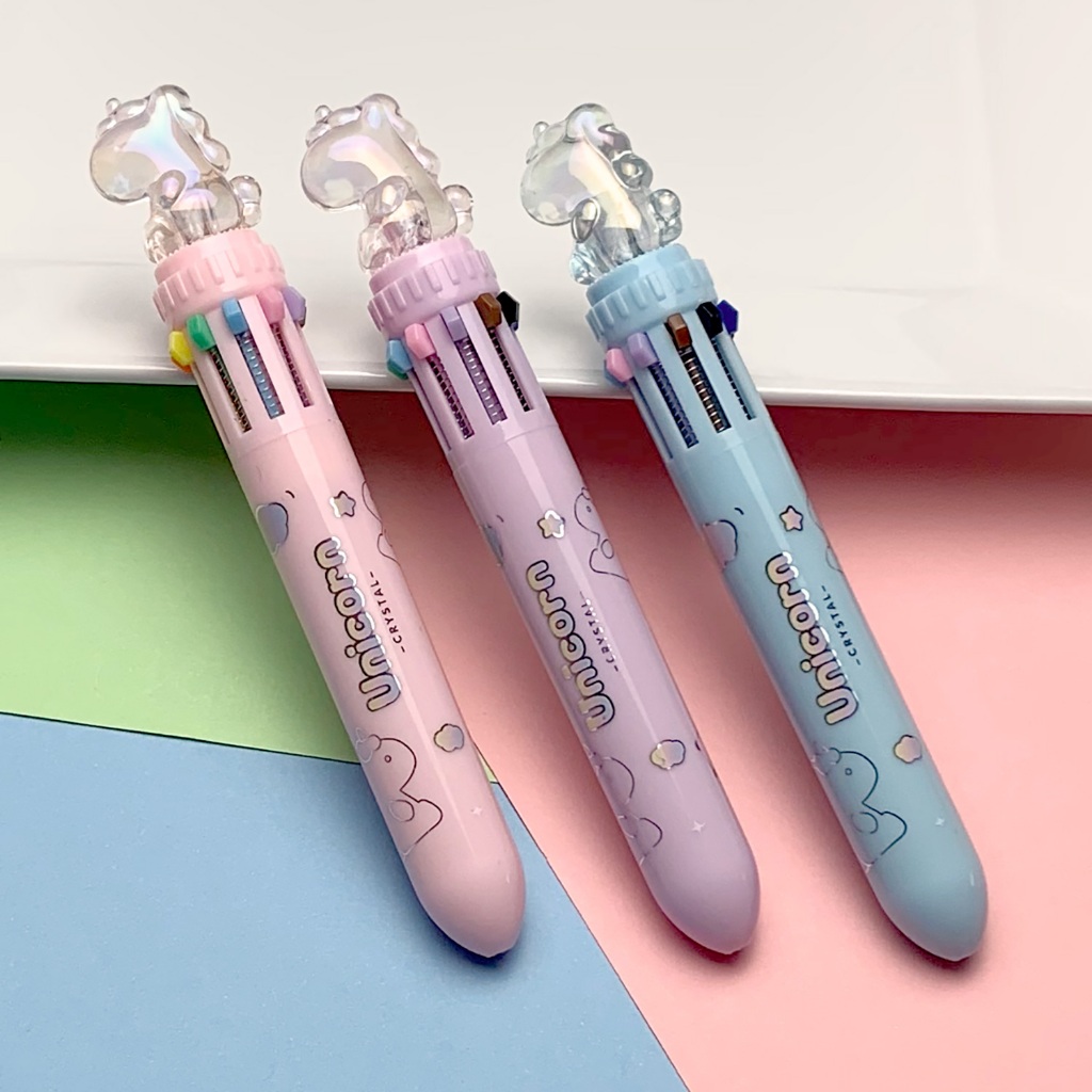 Caneta de 10 Cores Kawaii Unicórnio - Papelaria Fofa Cute Girl | Shopee ...