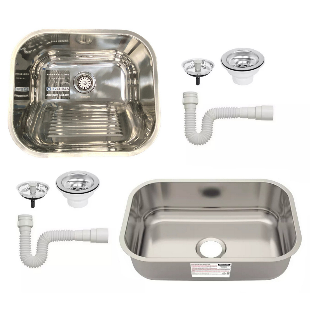 Kit Tanque Inox 304 40x34cm BR Cubas + Cuba Tramontina 47x30cm Basic ...
