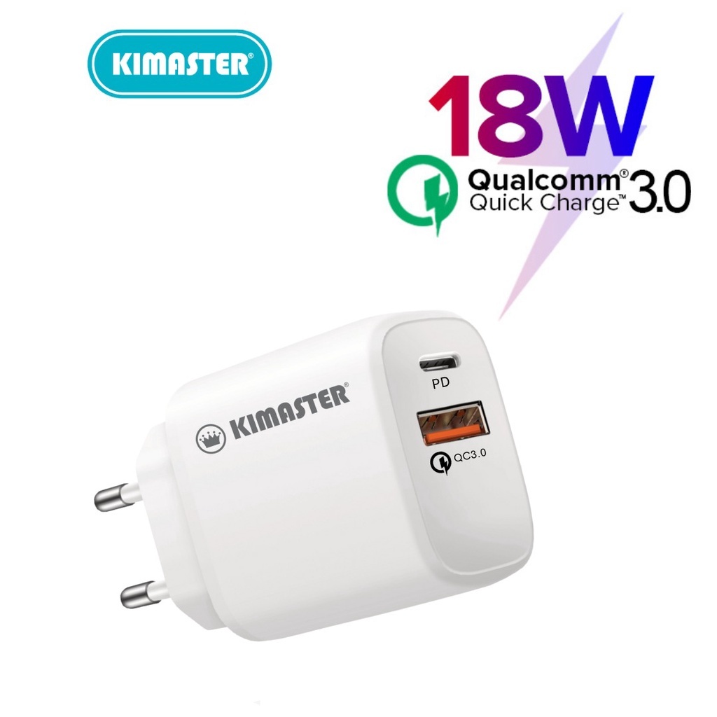 Fonte 18W Carregador Turbo Kimaster com entrada PD USBC e USB Fast ...
