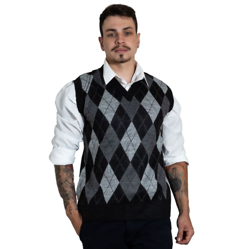 COLETE PRETO SOCIAL MASCULINO COLETE XADREZ TRICOT | Shopee Brasil