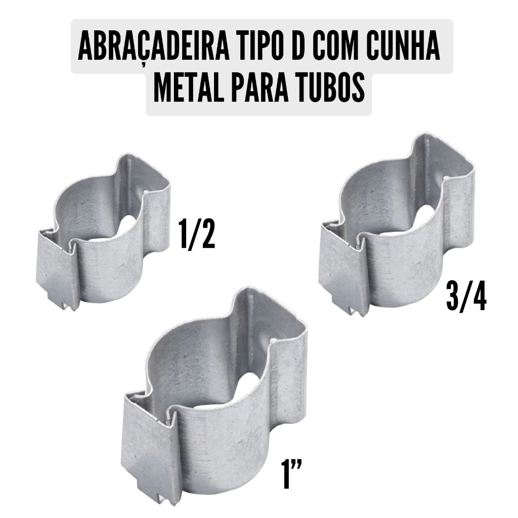 Abraçadeira Tipo D com Cunha em Metal Para Prender Tubos (Medidas 1/2 ...