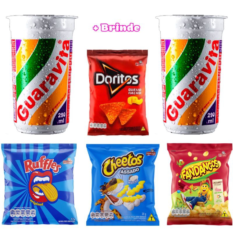 Kit 10 salgadinhos elma chips sabores + 10 guaravita copo 290ml | Shopee Brasil