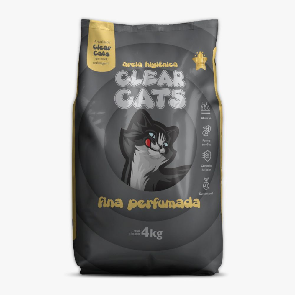 Areia Higiênica Sanitária Fina Perfumada para Gatos Clear Cats 4kg ...