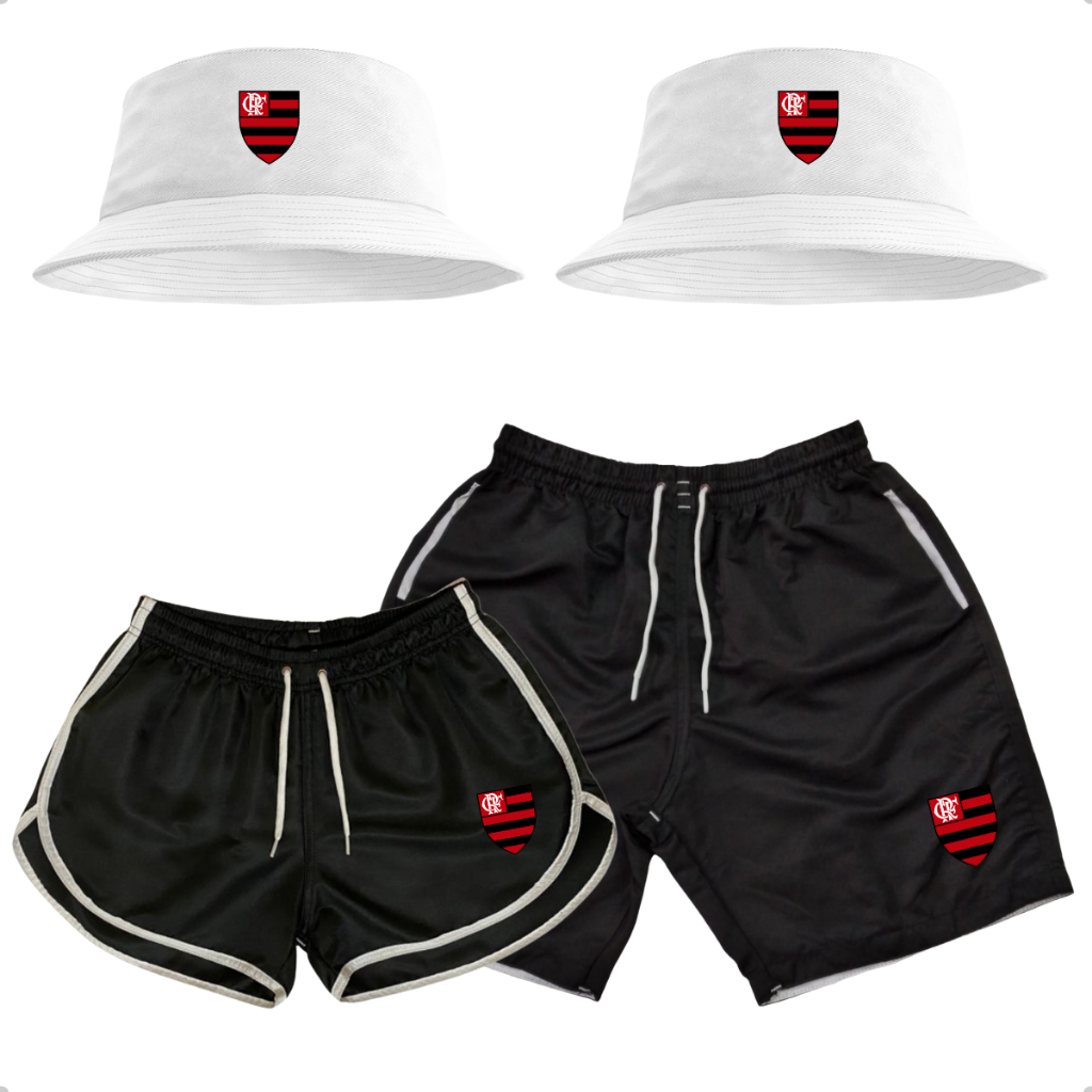 Conjunto Shorts Praia Kit Casal + 2 Chapéu Bucket Hat Times Para ...