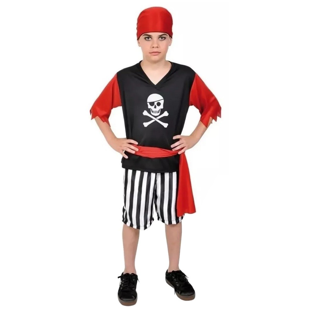 Fantasia de Pirata Infantil Roupa de Pirata Jack Camiseta Bermuda Faixa ...