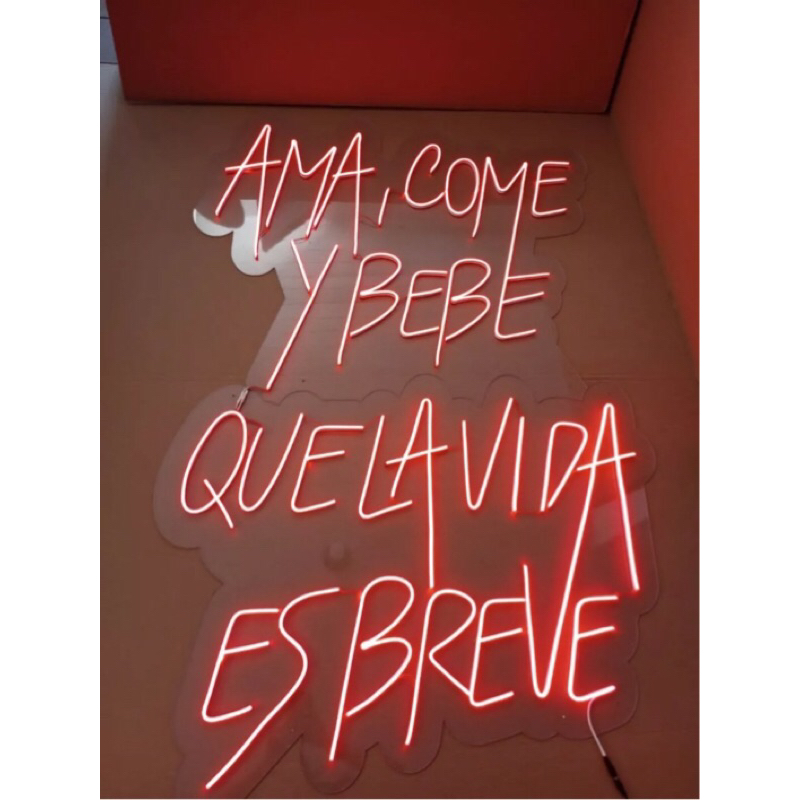 Painel em Led Neon 1,0 x 1,5m AMA, COME Y BEBE QUE LA VIDA ÉS BREVE ...