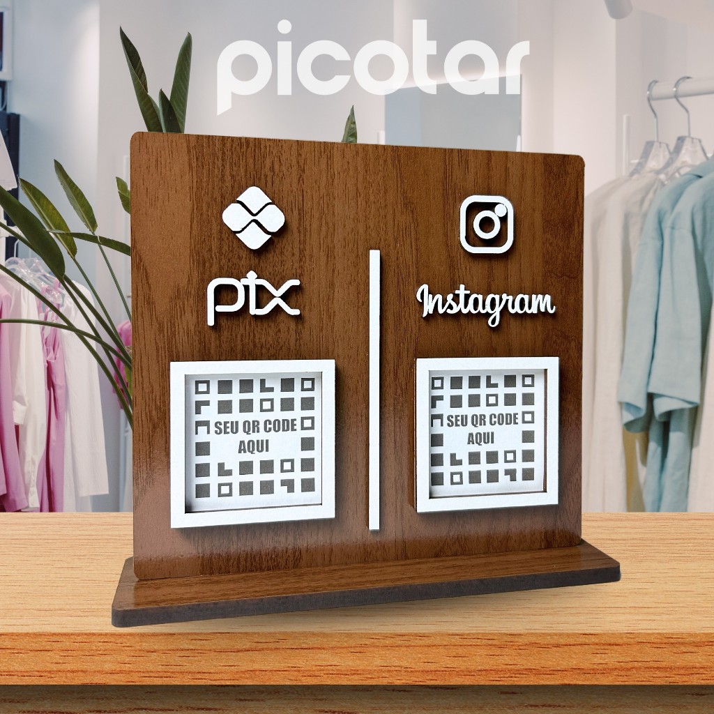 Placa Pix 2 Qr Code Madeira Display Instagram Mdf plaquinha pagamento ...