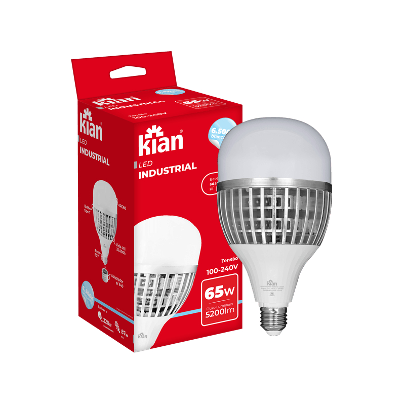 Lâmpada Led Industrial Bulbo 65W E27/E40 6.500K Branca Fria Kian ...
