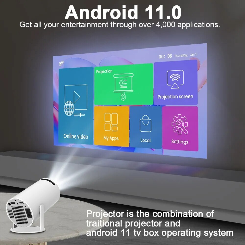 Projetor Wi-fi lançamento Portátil com Android HDMI Smart Cinema H300 ...