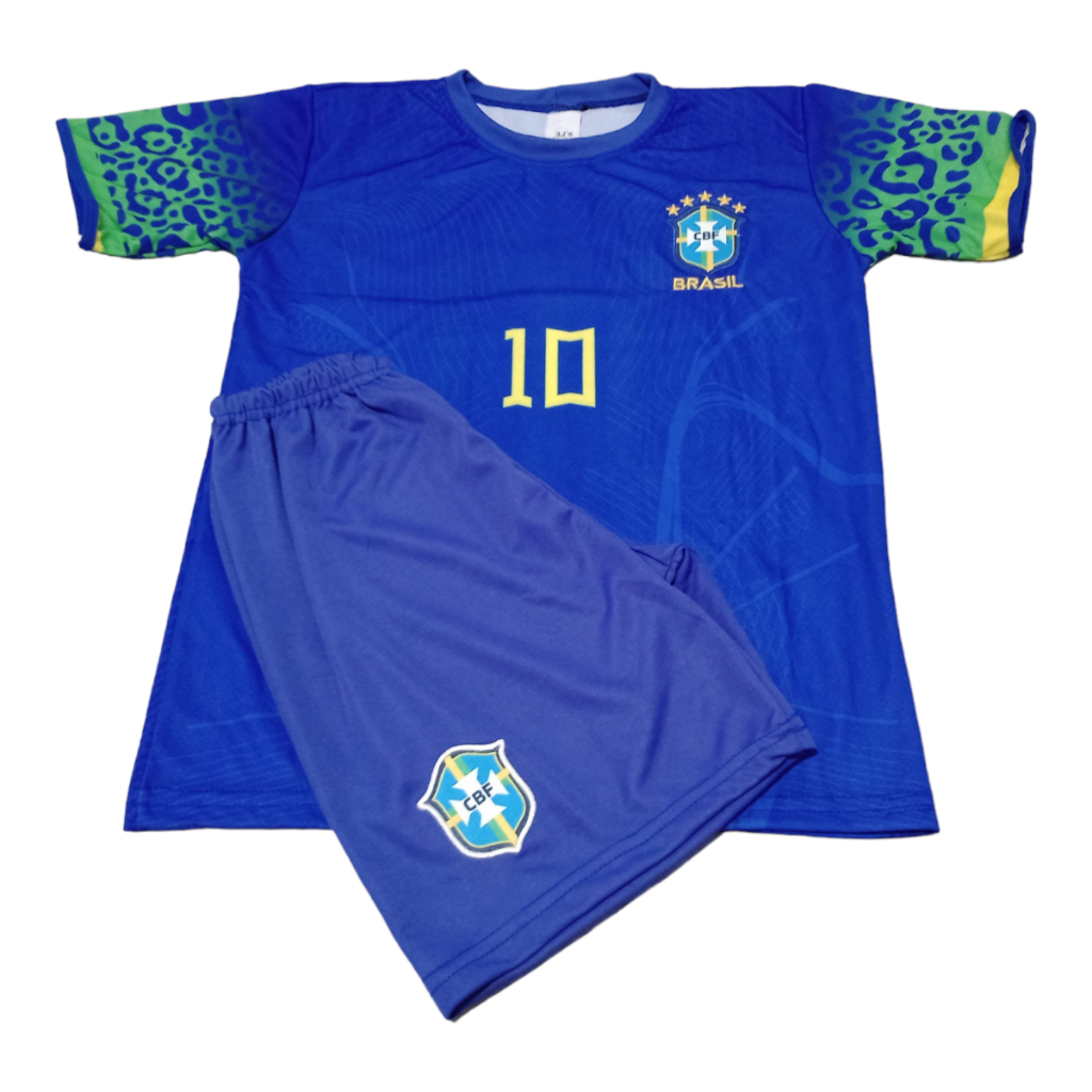 Camisa E Shorts Time Europeu Infantil Uniforme Futebol Azul | Shopee Brasil