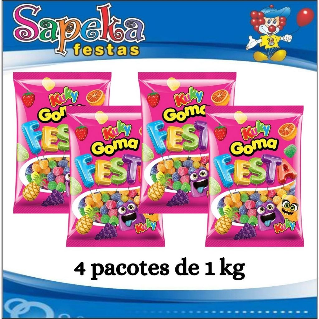 Kit 4 Balas de Goma Festa colorida 1kg - kuky ( 4 pacotes) | Shopee Brasil