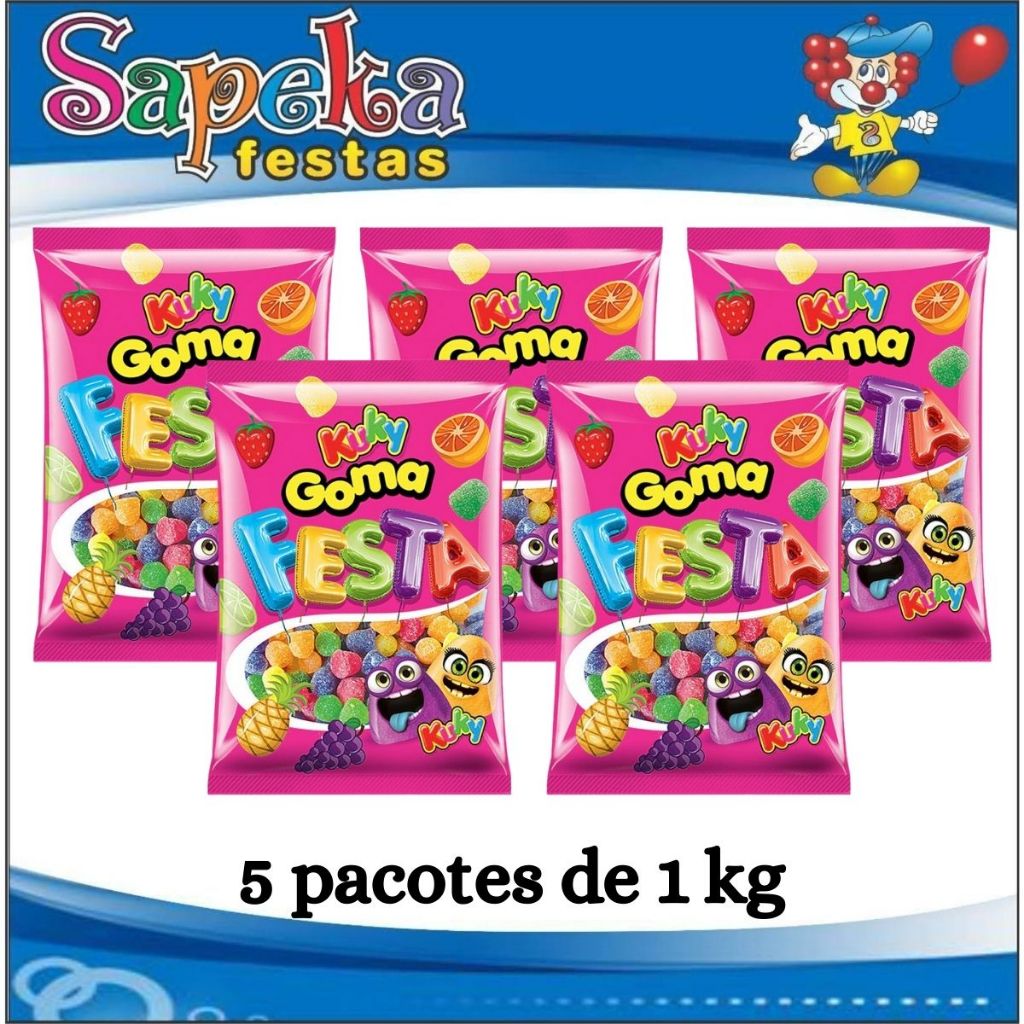 Kit 5 Balas de Goma Festa colorida 1kg - kuky ( 5 pacotes) | Shopee Brasil