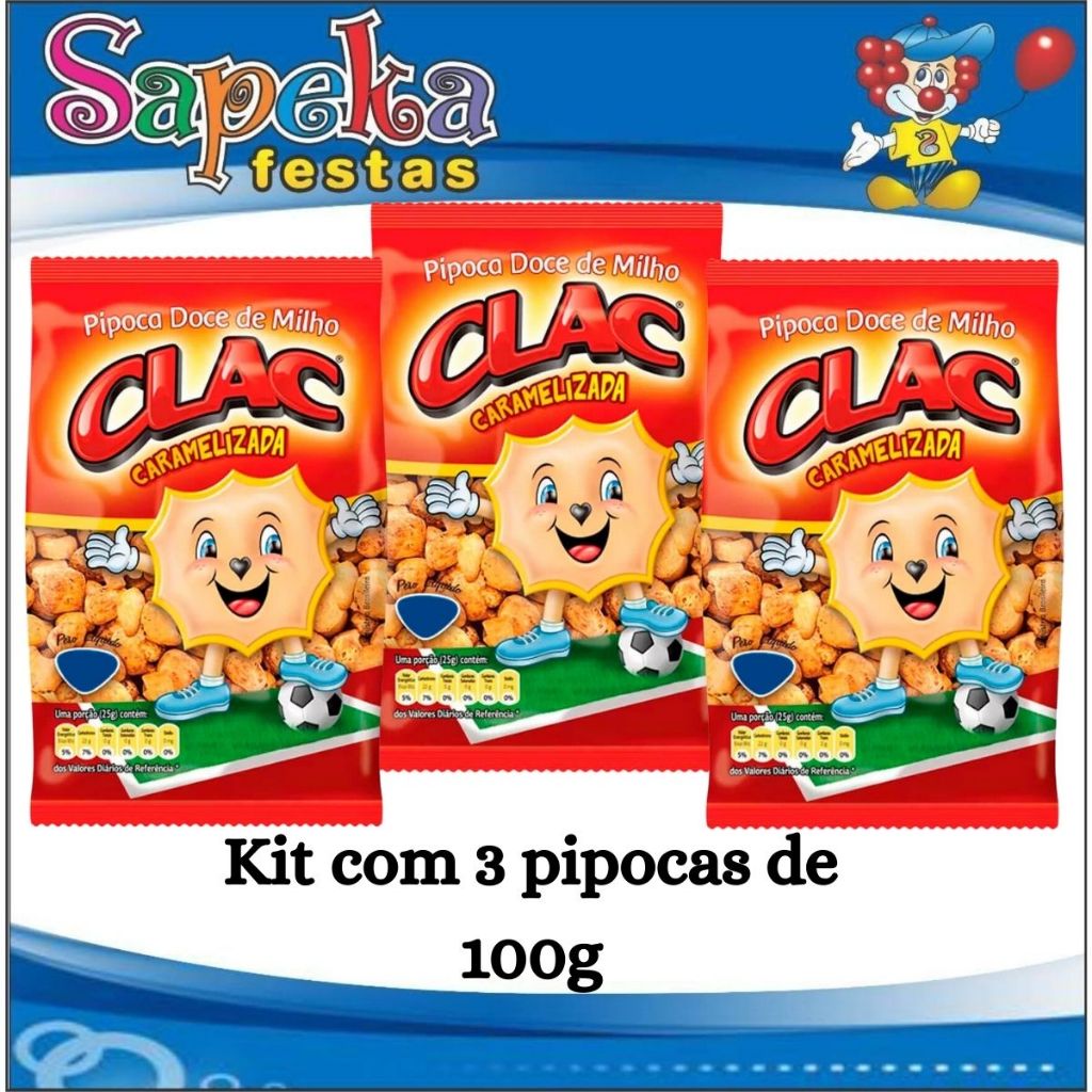 KIT 3 PIPOCAS CARAMELIZADAS CLAC 100g (3 unidades) | Shopee Brasil