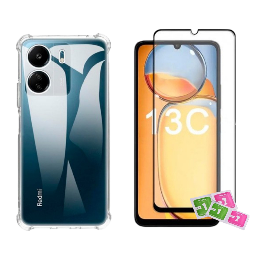 Kit Xiaomi Redmi 13c Capa Capinha Transparente Anti Impacto + Película Frontal 3D Ultra Glass c ...