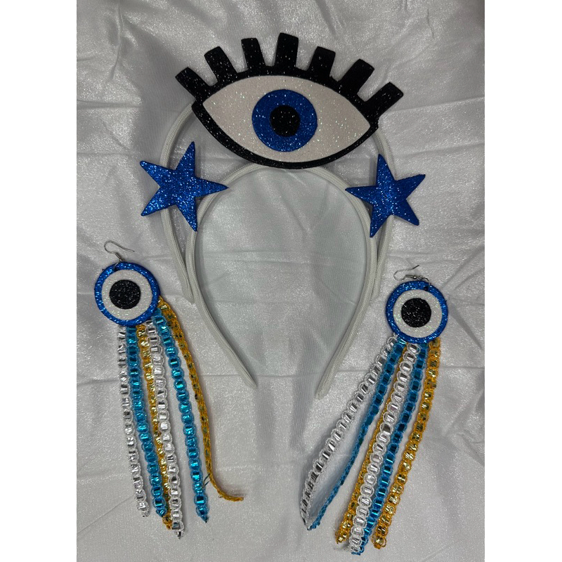kit tiara e brinco festa carnaval olho grego | Shopee Brasil