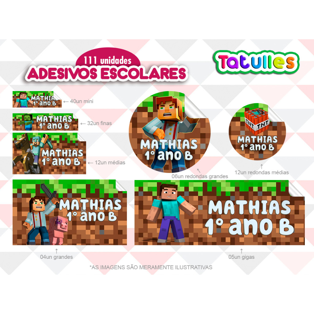 Adesivos Escolares MINECRAFT 111 Unidades - Personalizado | Shopee Brasil