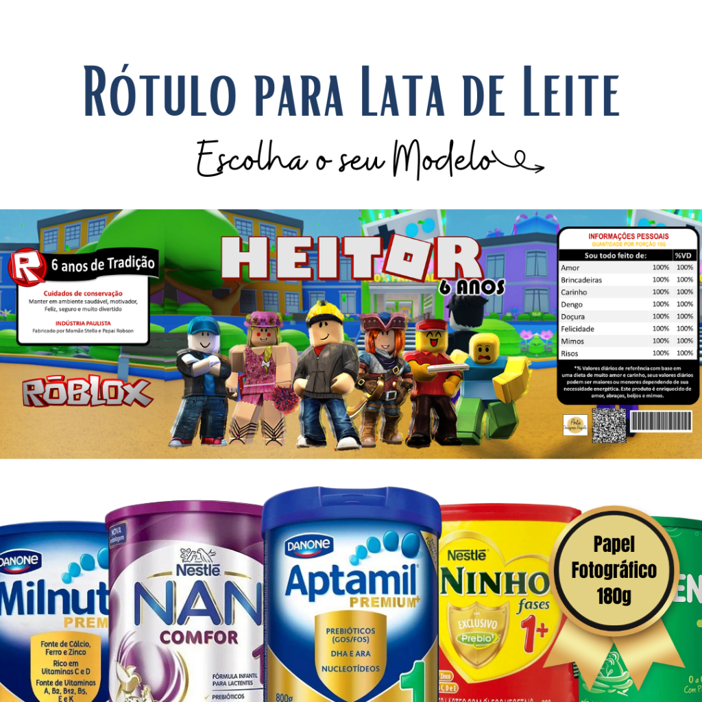 Rotulo lata de leite 400g e 800g Roblox - lembrancinha | Shopee Brasil