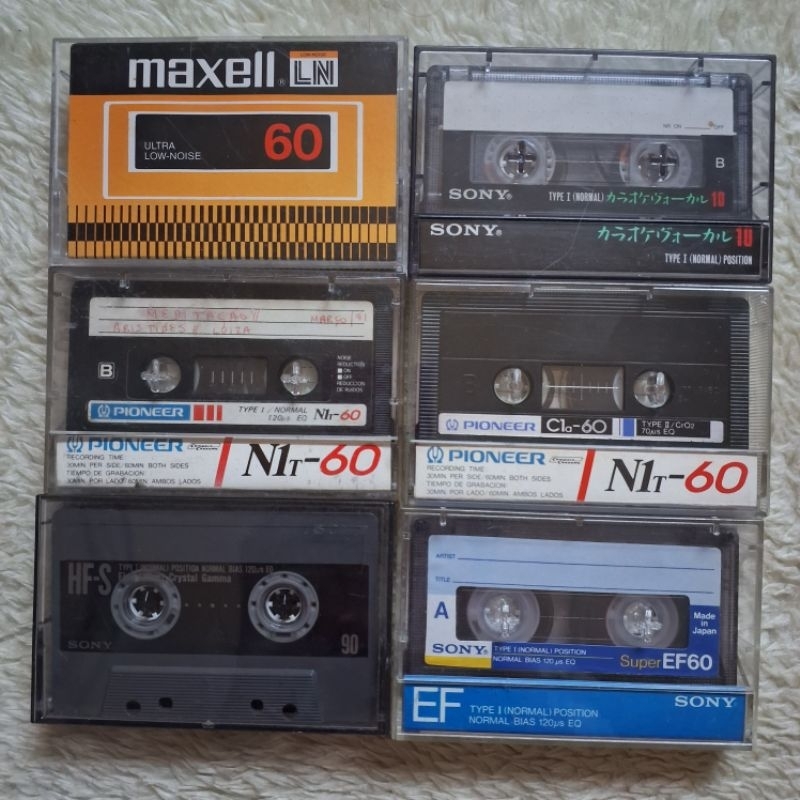 Lote 6 Fitas K7/Cassete Regraváveis Japonesas - Pioneer, Maxell, Sony ...