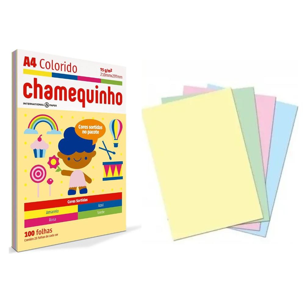 Kit 2 Chamequinho Colorido Sortido A4 75g 200f 210x297mm | Shopee Brasil