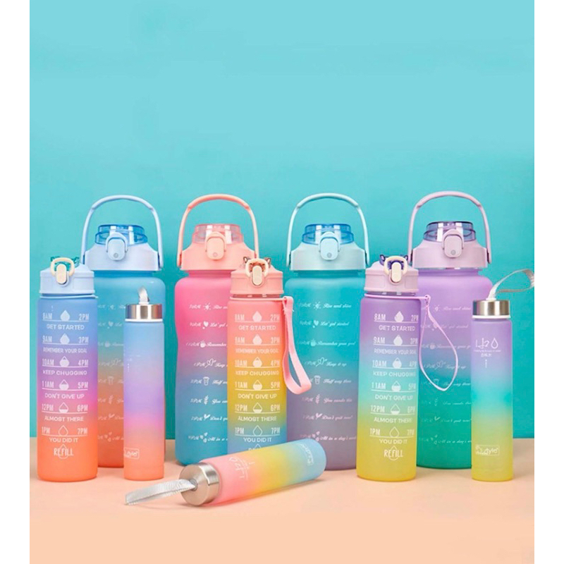 Kit com 3 Garrafas Garrafa De Água Squeeze Academia Com 2L e 900ml e 300ml Portátil Adesivos ...