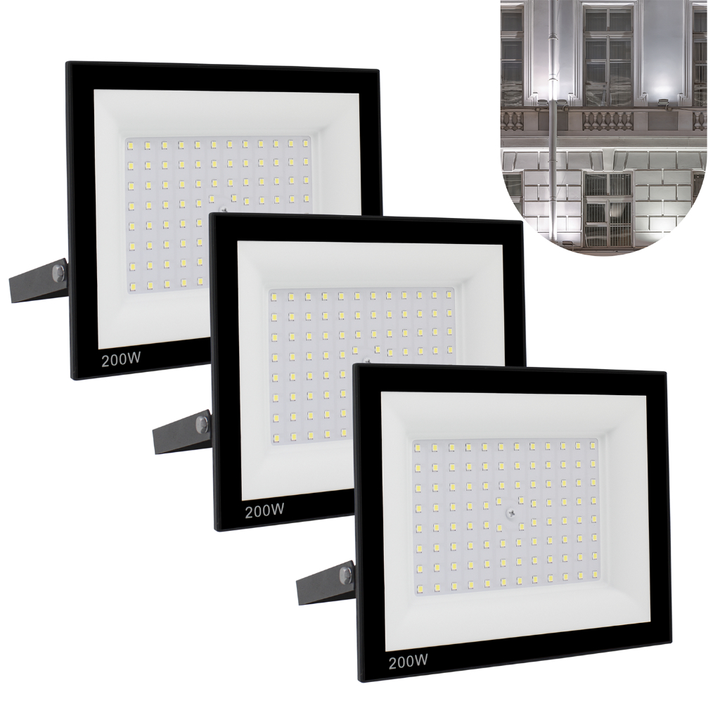 Kit 3 Refletor Led 200w Holofote Prova D'água Bivolt Luz Branco Frio | Shopee Brasil
