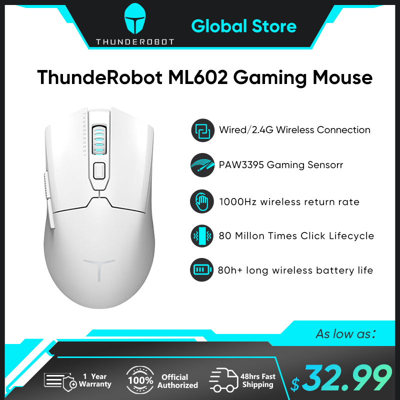 Mouse Bluetooth sem fio Thunderobot ML602, 3 modos, SENSOR PAW3395 26000 dpi Tri-mode 64gramas ...