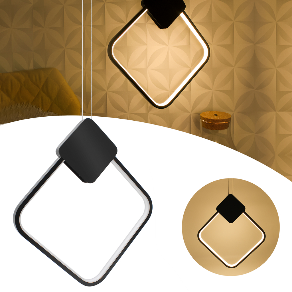 Luminária Pendente Led Moderno Preto Losango 8012 | Shopee Brasil