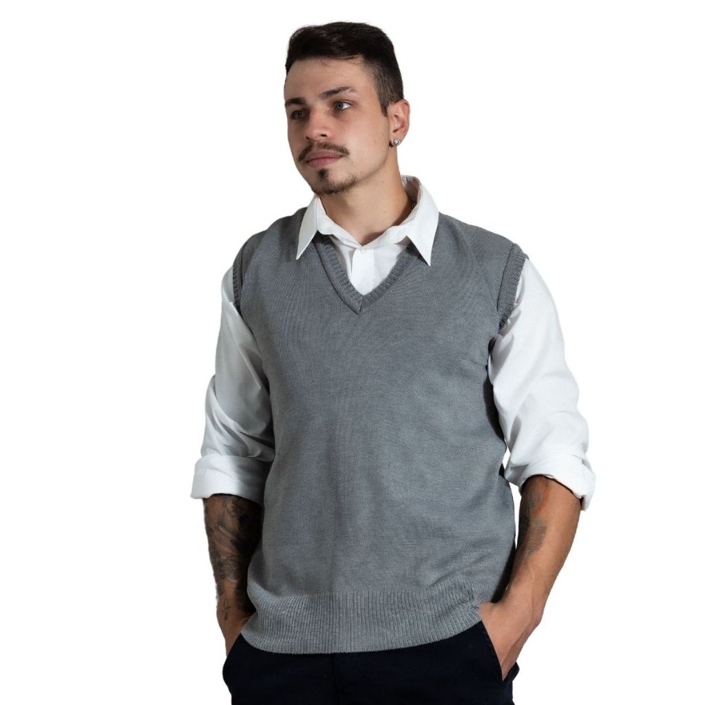 COLETE MASCULINO DE TRICOT COLETE SOCIAL GOLA V TIPO PULLOVER | Shopee ...