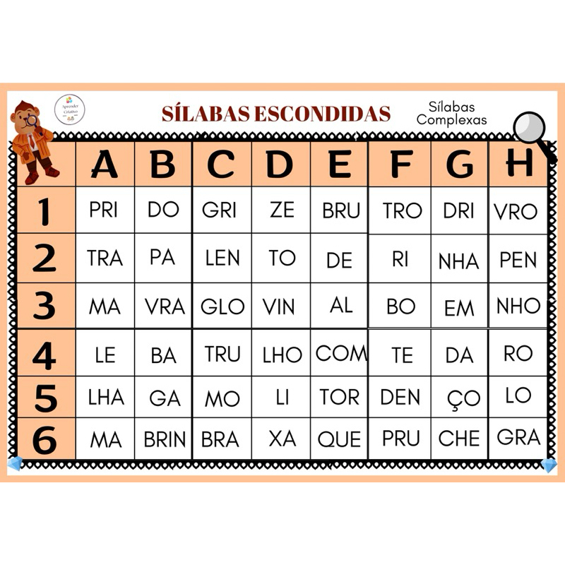 Sílabas escondidas-TEA-pedagogico | Shopee Brasil