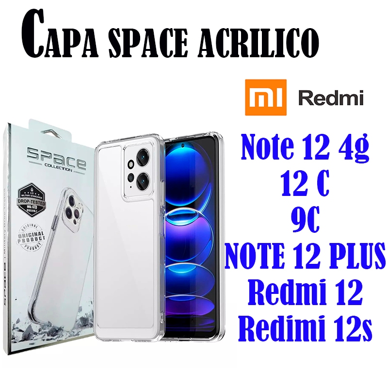 Capa Acrílico SPACE serias Redmi Redmi 12/Redmi 12c/12S/Note 12s/Note ...
