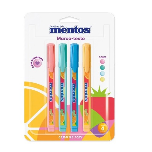 Kit com 4 Canetas Marca Texto Mentos Compactor - Bliester Com 4 Cores ...