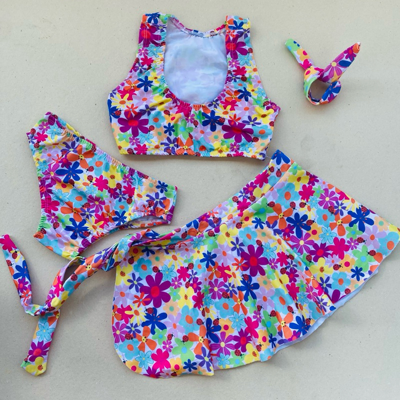 Kit 3 Peças Biquíni Infantil com saída de Praia/ Moda Praia Infantil ...