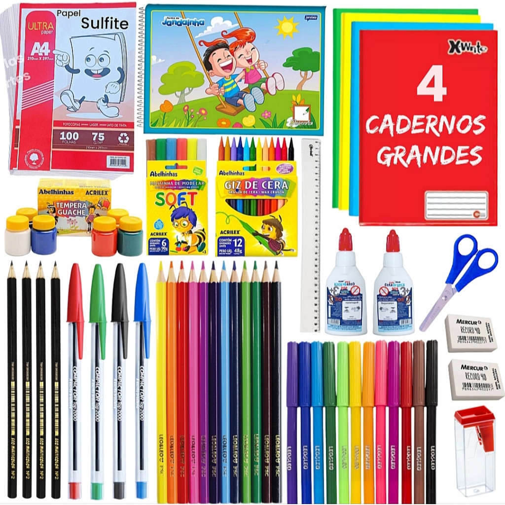 Kit De Material Escolar Ensino Fundamental ou Básico | Shopee Brasil