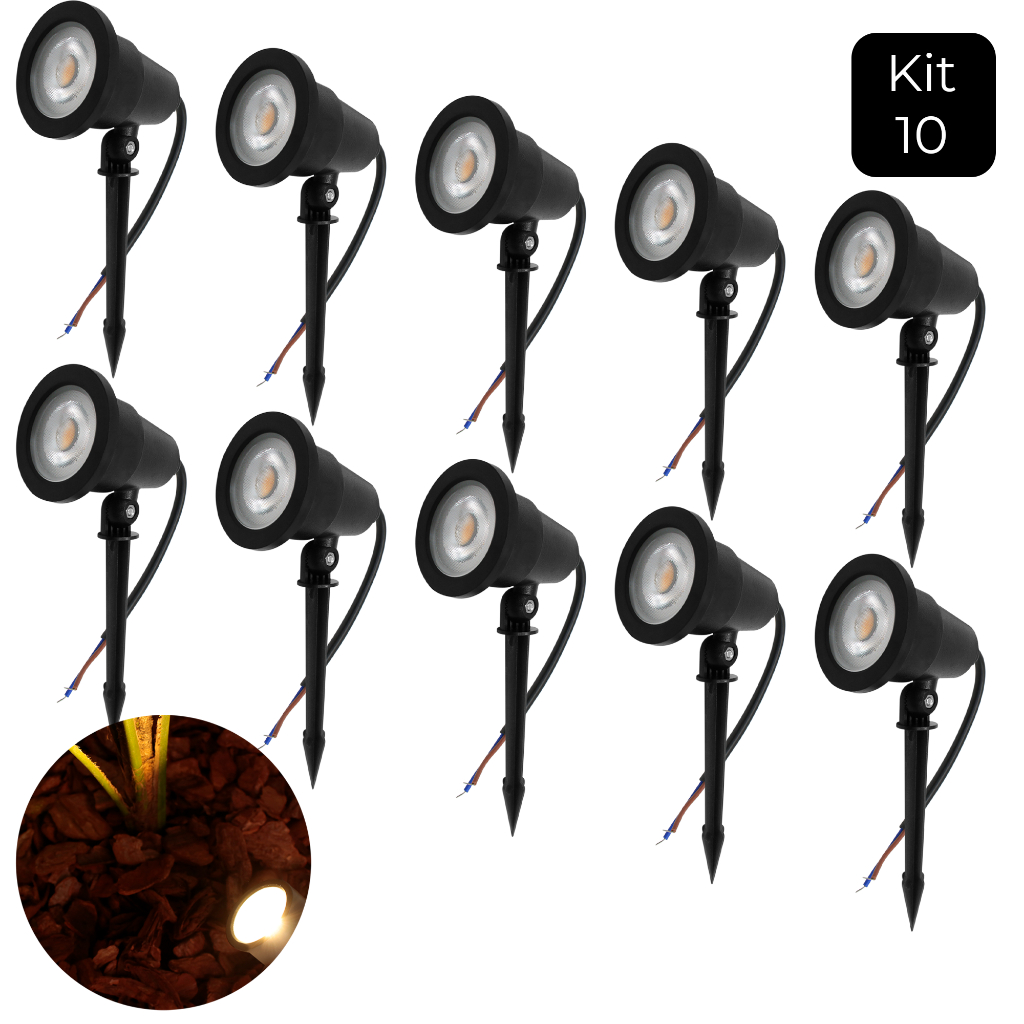 Kit 10 Luminária Espeto De Jardim Lâmpada Led 5w Luz Branco Quente ...