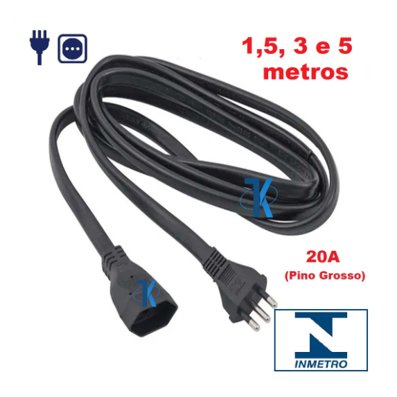 Extensão Elétrica / Cordão Prolongador Megatron (INMETRO)- 20A 2P+T - Bivolt - Preta | Shopee Brasil