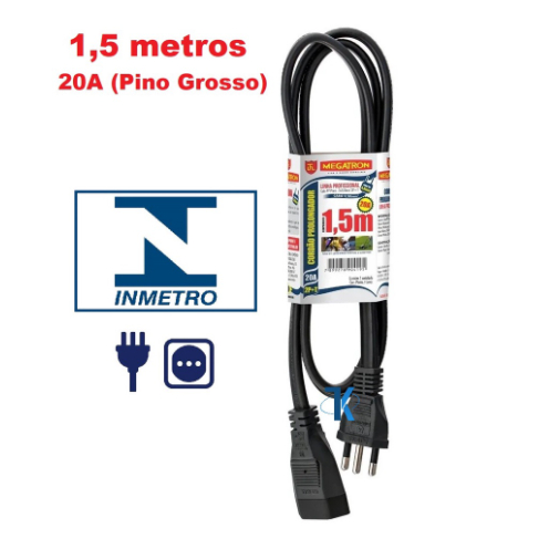 Extensão Elétrica / Cordão Prolongador Megatron (INMETRO)- 20A 2P+T - Bivolt - Preta | Shopee Brasil