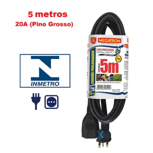 Extensão Elétrica / Cordão Prolongador Megatron (INMETRO)- 20A 2P+T - Bivolt - Preta | Shopee Brasil