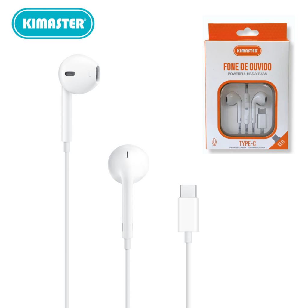 Fone de Ouvido Android entrada tipo C com Microfone Kimaster | Shopee ...