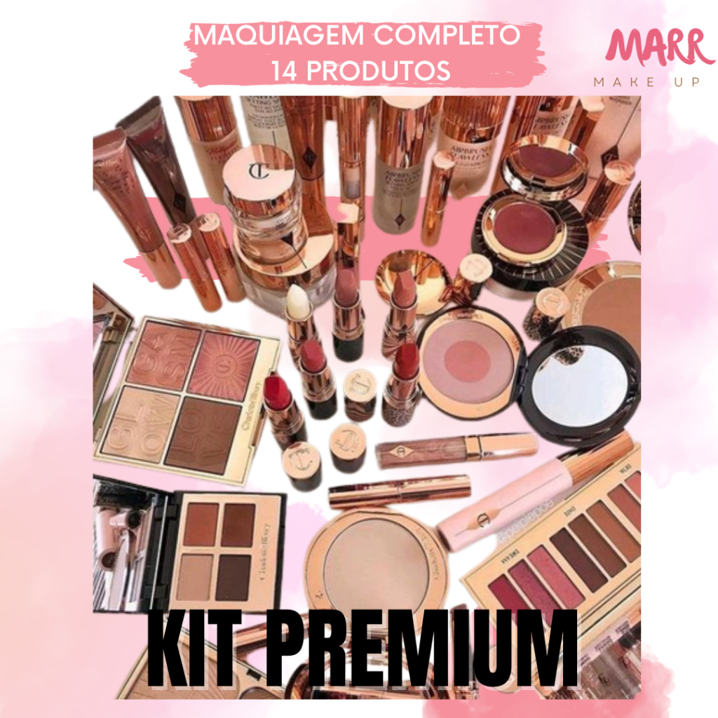 Kit Maquiagem Completo com Pinceis Pó Blush Iluminador Lapis Rimel ...