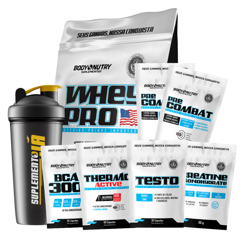 Whey Protein (WPC + WPI) +Bcaa 3000 refil+ Creatina 90g BN + 2x Pré treino - Pré Combat (AG/Me ...