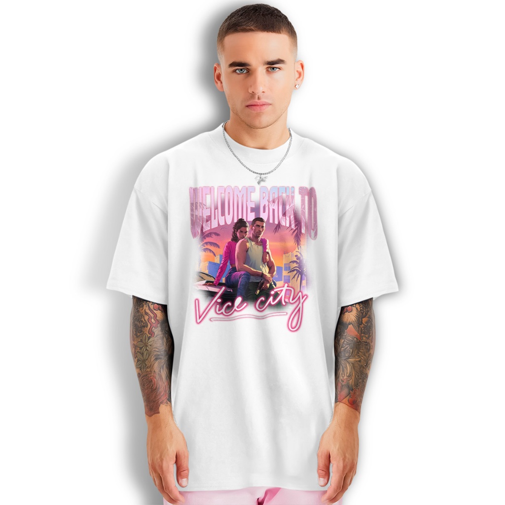 Camiseta Básica Welcome Vice City GTA 100% Algodão Camisa | Shopee Brasil
