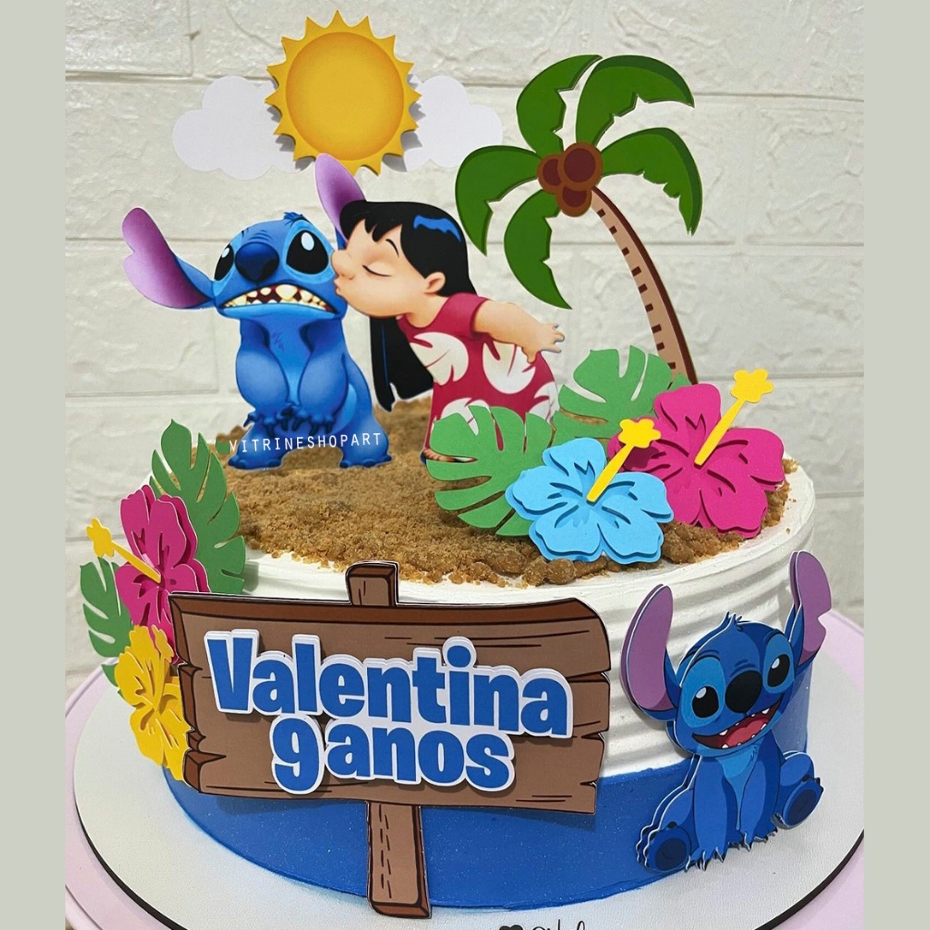 Topo de Bolo Stitch Cake Topper Stitch Enfeite de Bolo Festa Havaiana ...