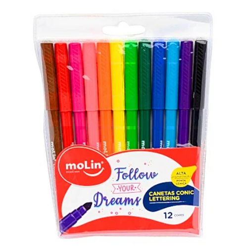 Caneta CONIC MOLIN lettering blister 12 cores, | Shopee Brasil