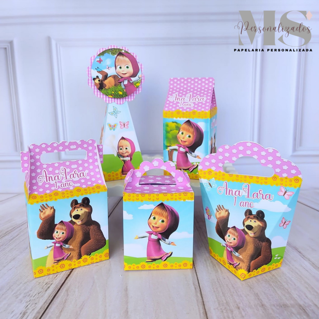 Kit Festa Personalizado Pegue e Monte - Tema Marsha e o Urso | Shopee ...
