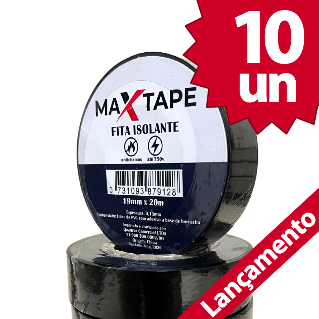 Fita isolante antichamas 19mm x 20 metros - 10 unidades - MaxTape | Shopee Brasil