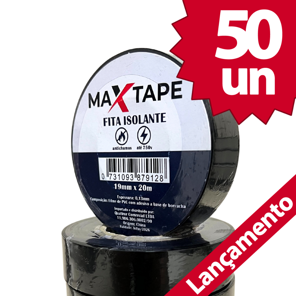 Fita isolante antichamas 19mm x 20 metros - 50 unidades - MaxTape | Shopee Brasil