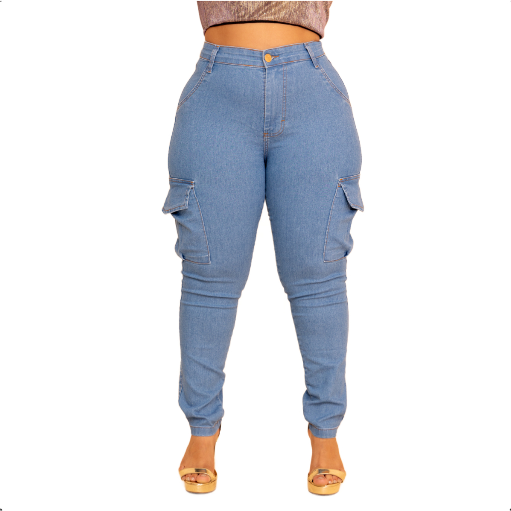 Calça Cargo Plus Size Skinny Com Lycra Modela Bumbum Mulheres | Shopee ...